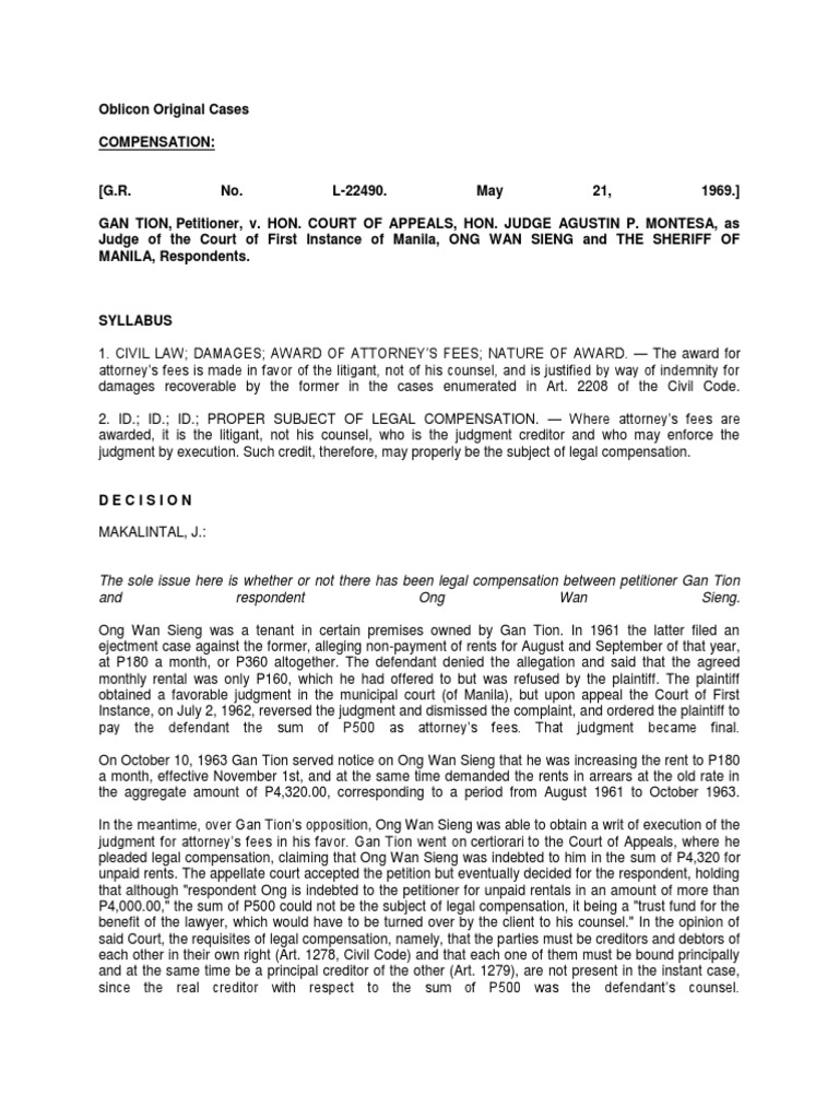 Oblicon Case on Legal Compensation and Attorney's Fees Award | PDF ...