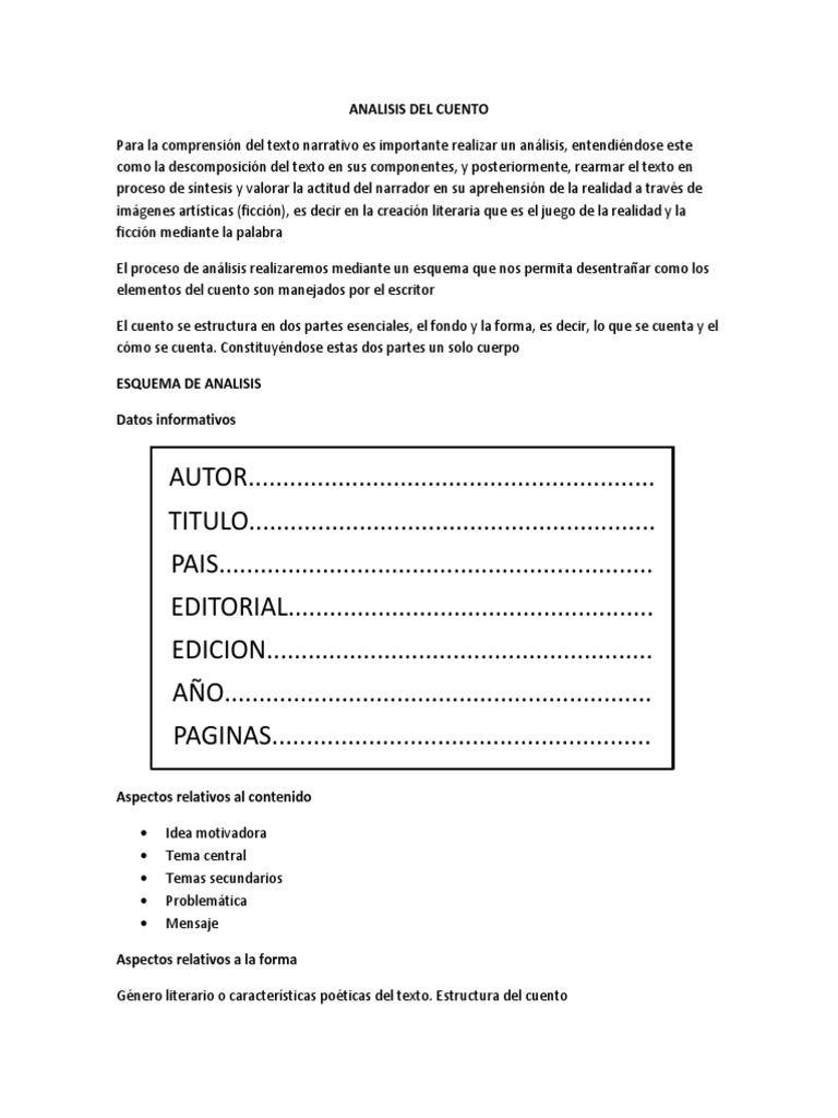 Analisis Del Cuento | PDF | Cuentos | Narración