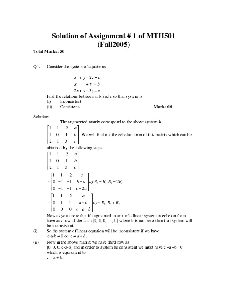 Linear Algebra Solved Assignments Fall 2005 Semester Pdf