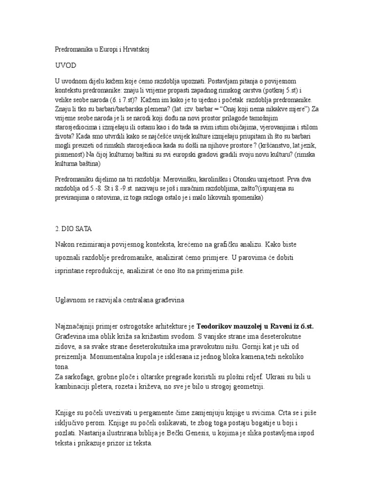 Predromanika U Europi I Hrvatskoj | PDF