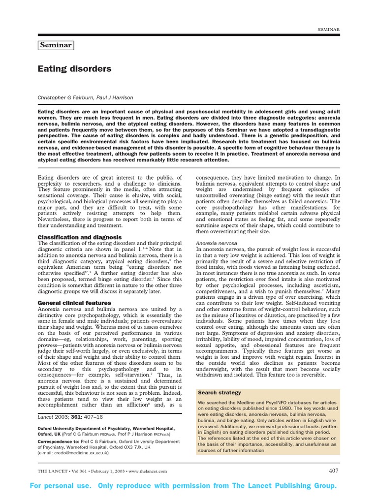 Fairburn Eating Disorder | PDF | Binge Eating Disorder | Eating Disorder