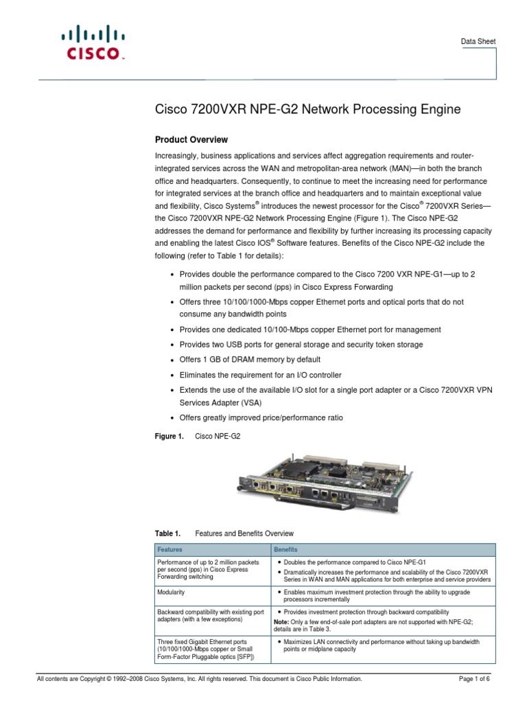 Cisco 7200VXR NPE-G2 Network Processing Engine: Product Overview | PDF | Cisco Systems ...