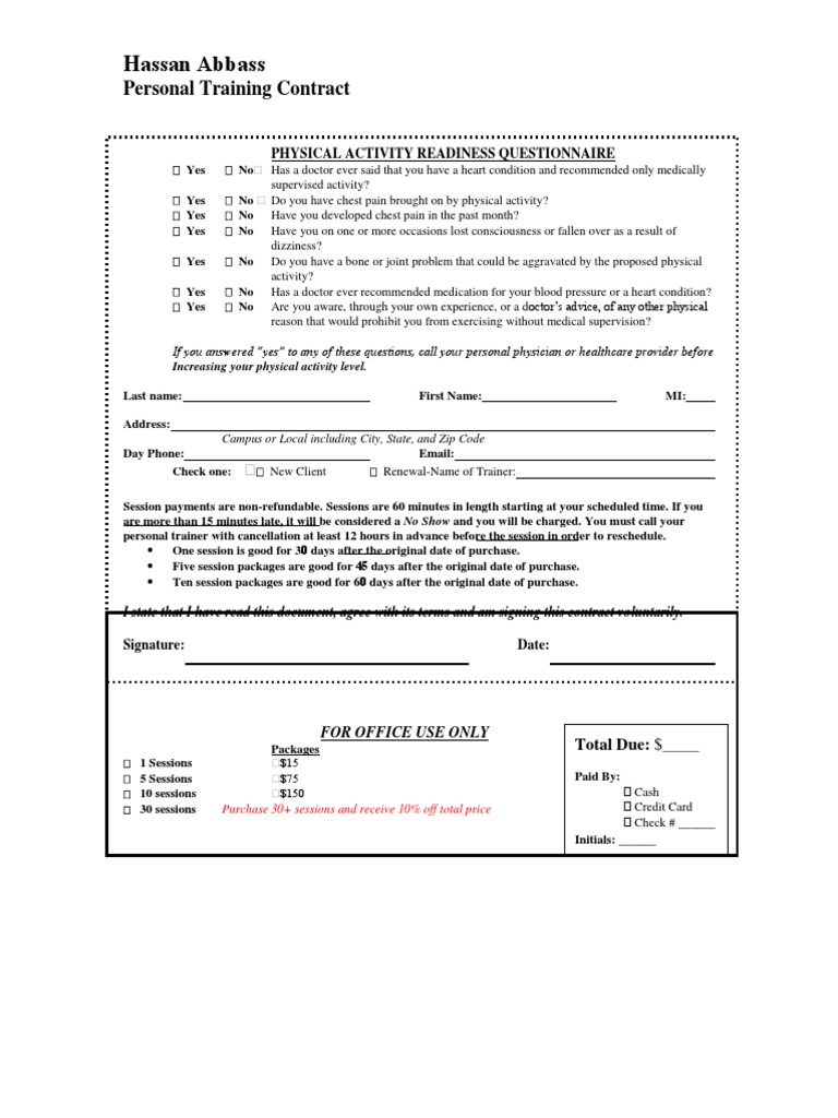 Personal Training Contract | PDF