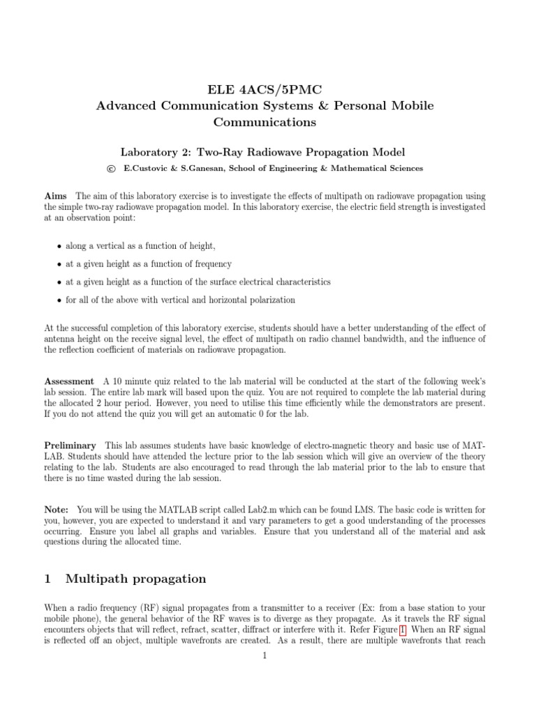Analysis of Multipath Radio Wave Propagation Using the Two-Ray Model ...