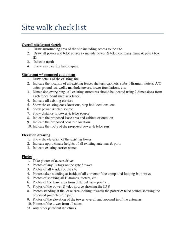 Site Walk Check List | PDF | Electrical Engineering | Electronics