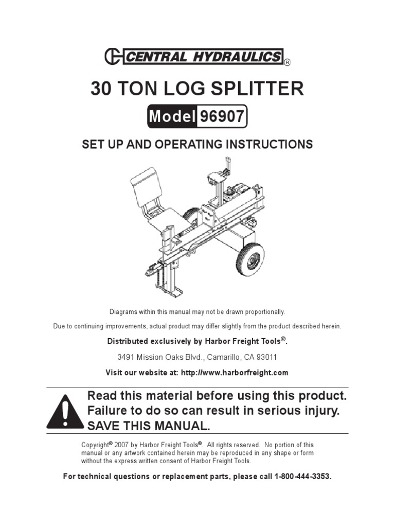 Log Splitter Harbor Freight 96907 | PDF | Axle | Screw