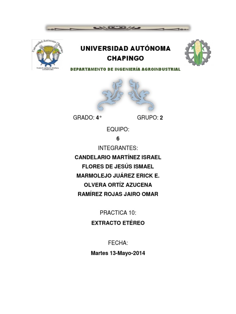 Practica #10 Extracto Etereo | PDF | Lípido | Alimentos