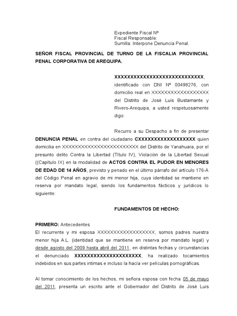 Denuncia Penal Modelo U | PDF | Delito | Derecho penal