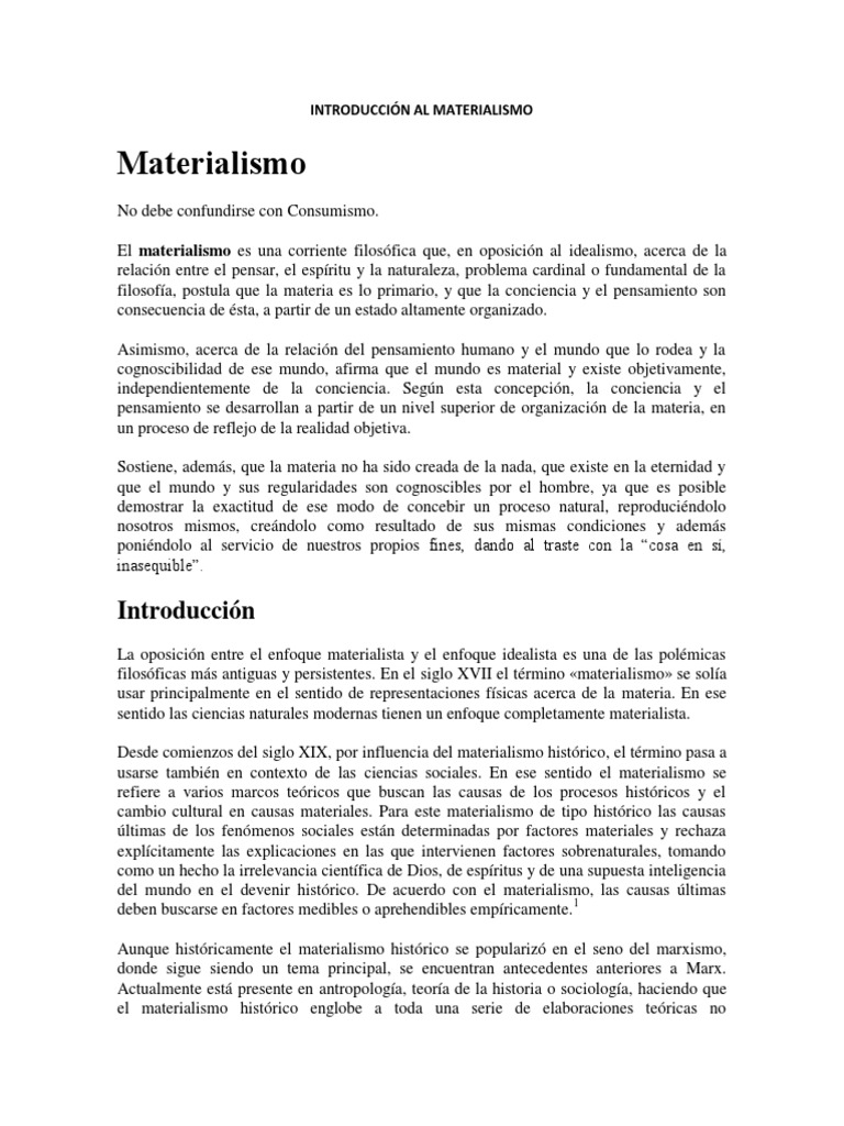 Introducción Al Materialismo | Materialismo | Epistemología