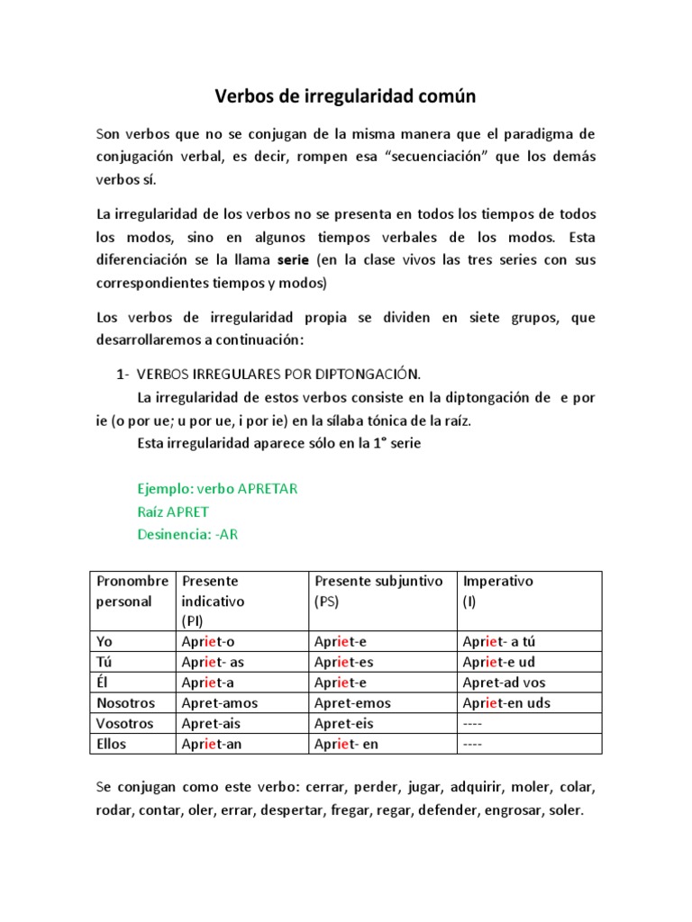 Verbos Irregulares en Español | PDF | Verbo | Tipología Lingüística