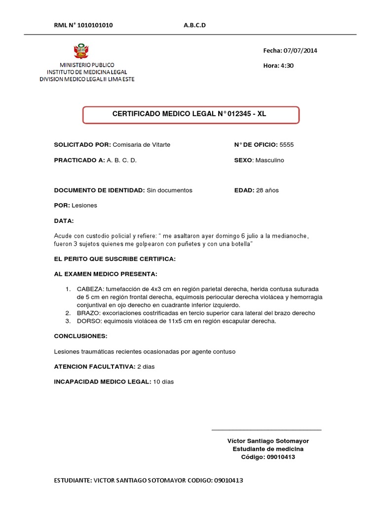 Certificado Medico Legal N