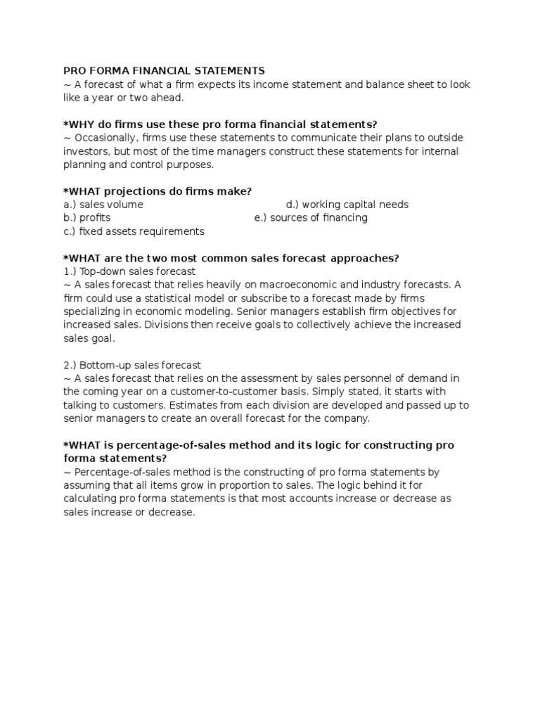 Pro Forma Financial Statements | PDF