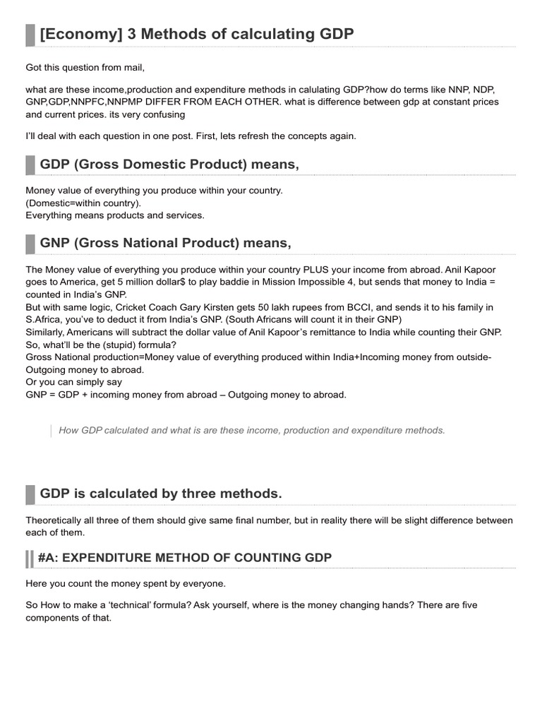 Economy 3 Methods of Calculating GDP | PDF | Business | Finance & Money ...
