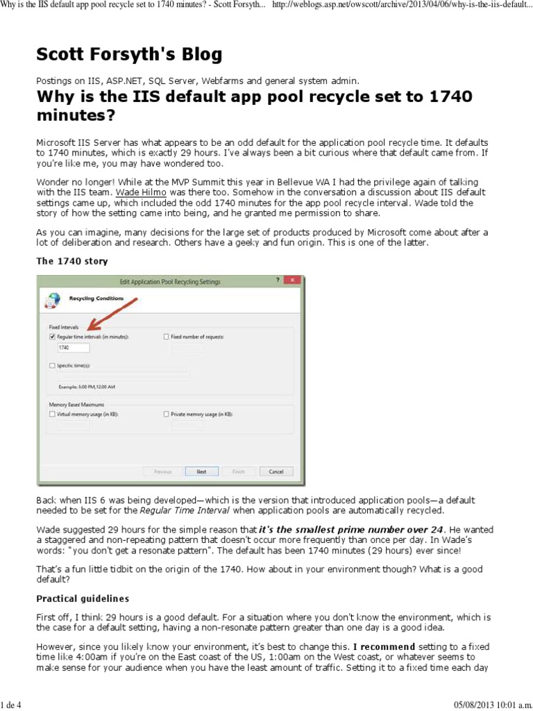 Why Is The IIS Default App Pool Recycle Set To 1740 Minutes - Scott ... Why Is The IIS Default App Pool Recycle Set To 1740 Minutes - Scott ...