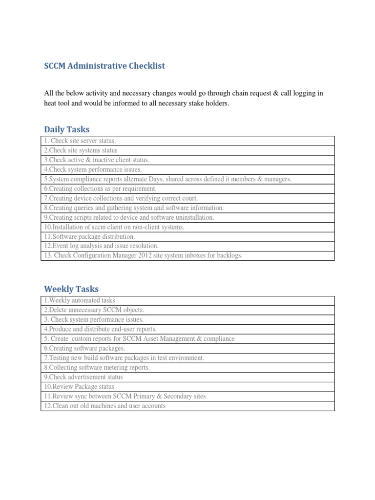 SCCM Administrative Checklist | PDF | Server (Computing) | Computer ...