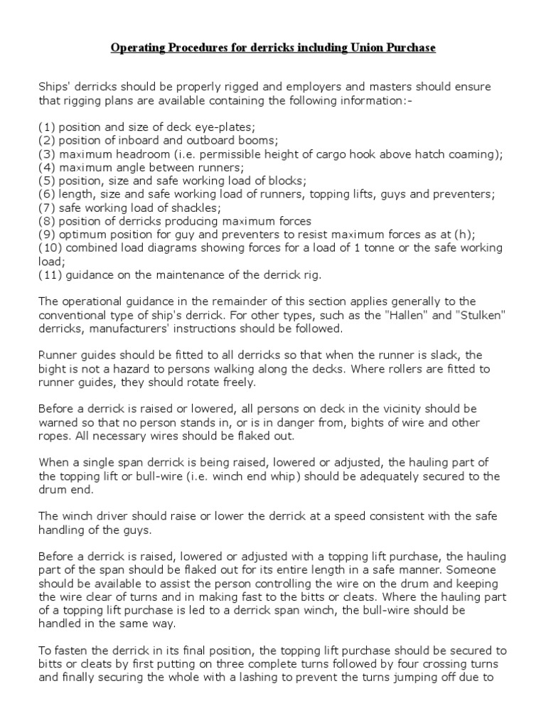 Operating Procedures For Derricks Including Union Purchase | PDF ...