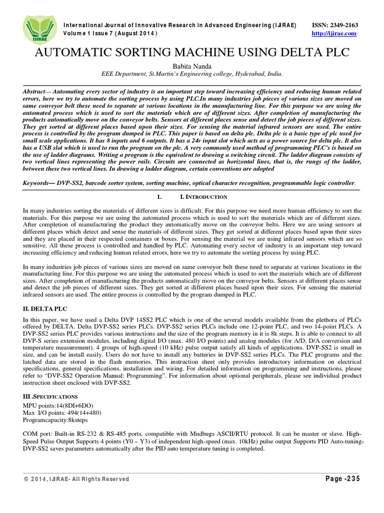 Automatic Sorting Machine Using Delta PLC | PDF | Programmable Logic Controller | Automation