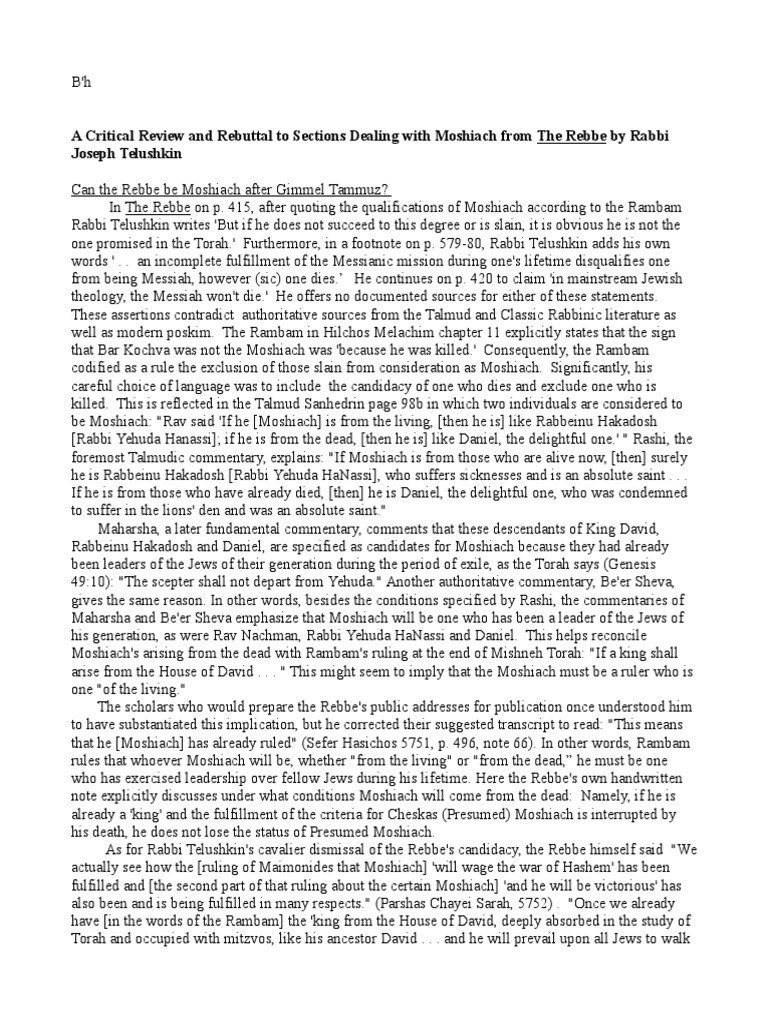 Review of "Rebbe" by Joseph Telushkin | PDF | Messiah | Semitic Words ...