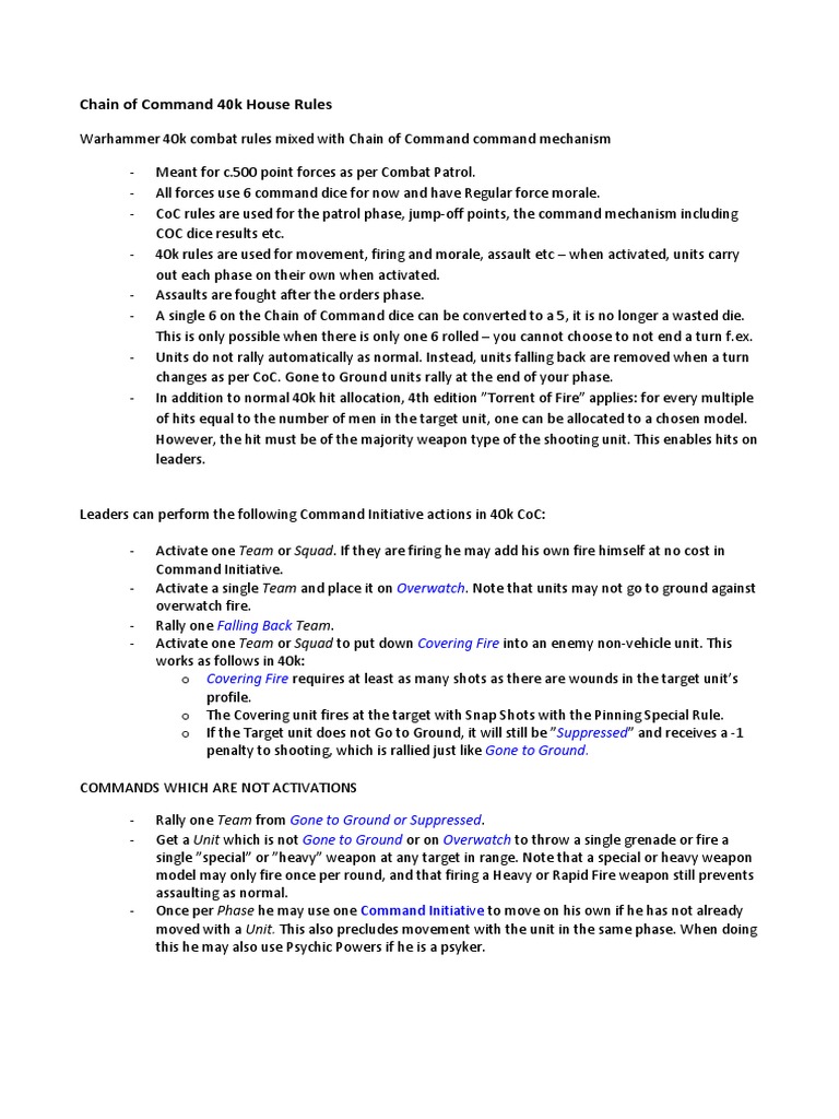 Chain of Command 40k House Rules | PDF | Platoon | Military