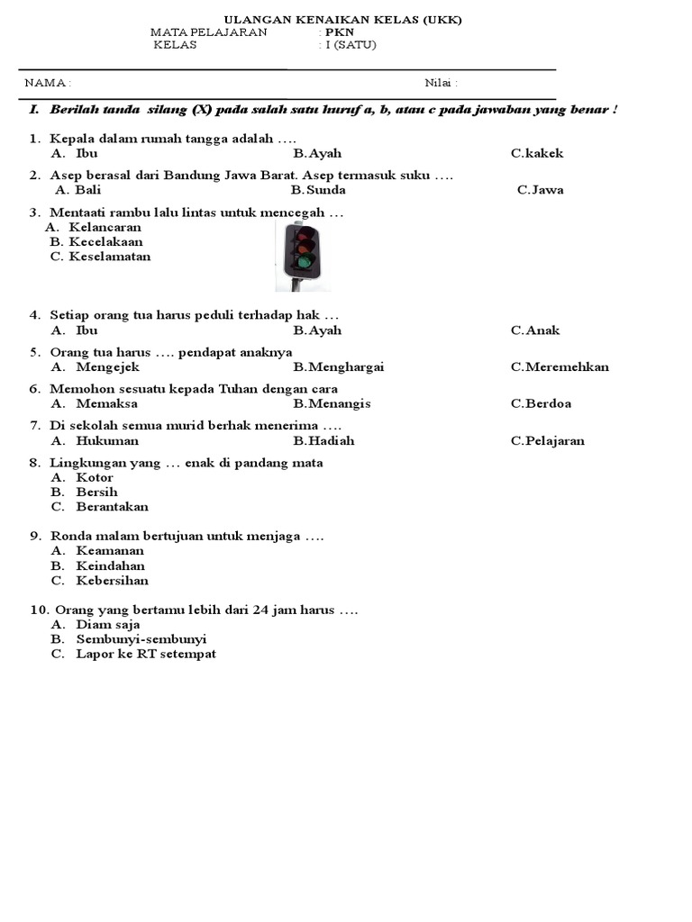 Soal Ukk PKN Kelas 1SD | PDF