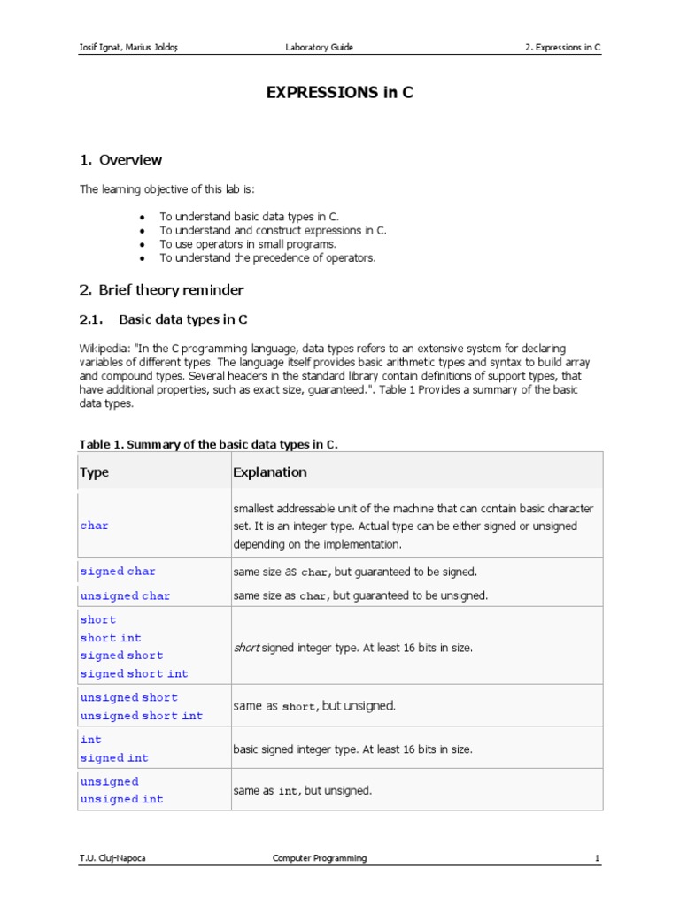 Expressions in C | PDF | Integer (Computer Science) | C (Programming Language)