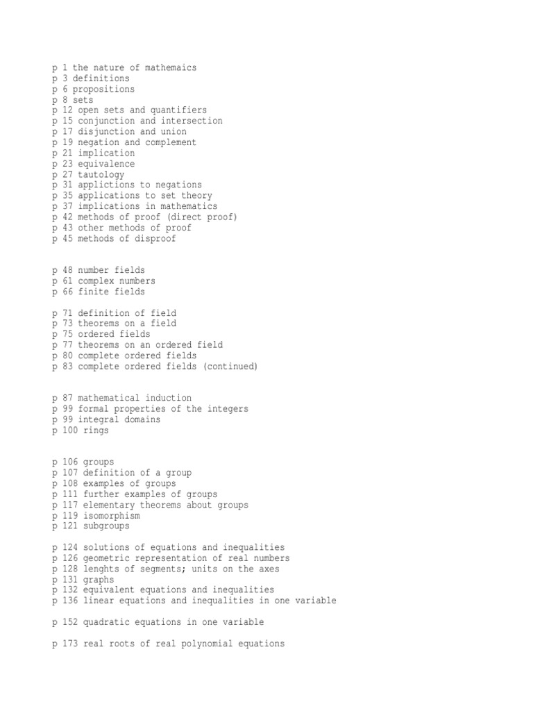 Table of Contents for Principles of Mathematics Allendoerfer | Field ...