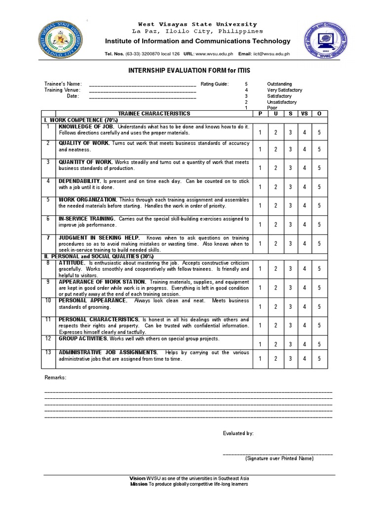 Internship Evaluation Form For It/Is: West Visayas State University ...