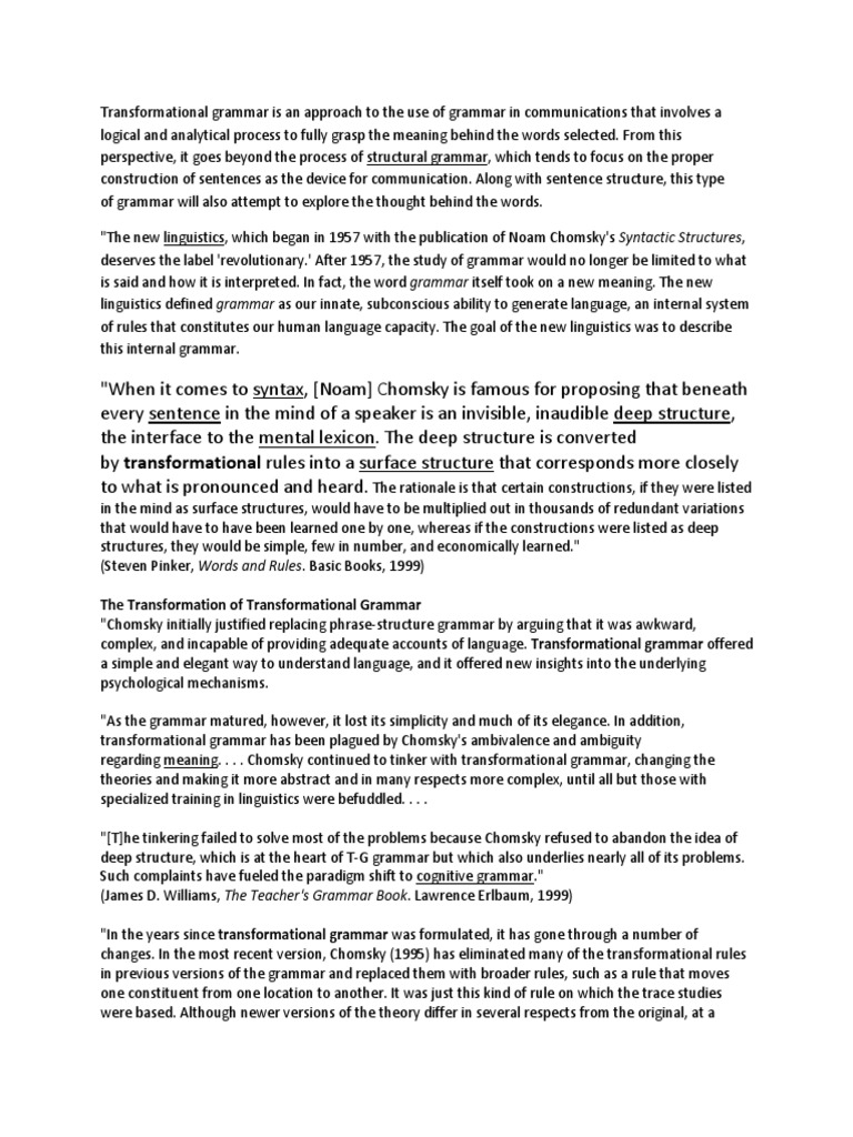 Transformational Grammar | PDF | Syntax | Phrase