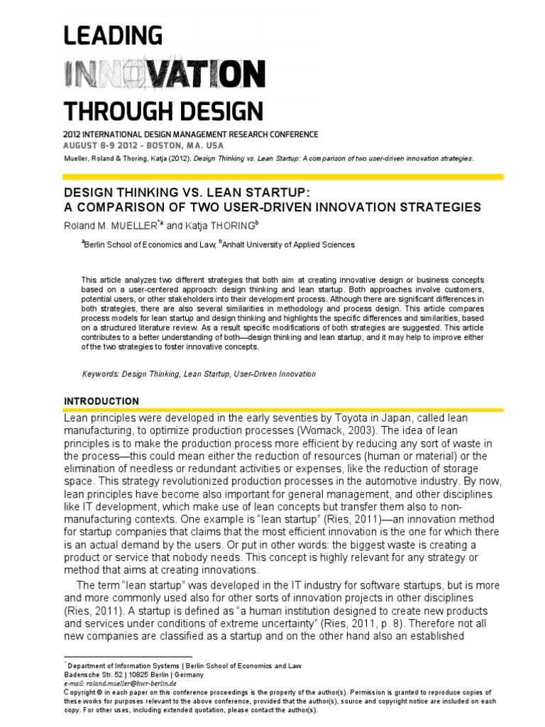 Lean Startup Vs Design Thinking | PDF | Design Thinking | Lean Startup
