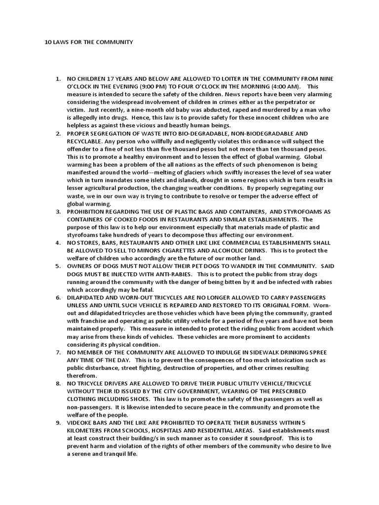 Community Laws for Safety and Order | PDF | Traffic Collision | Global ...
