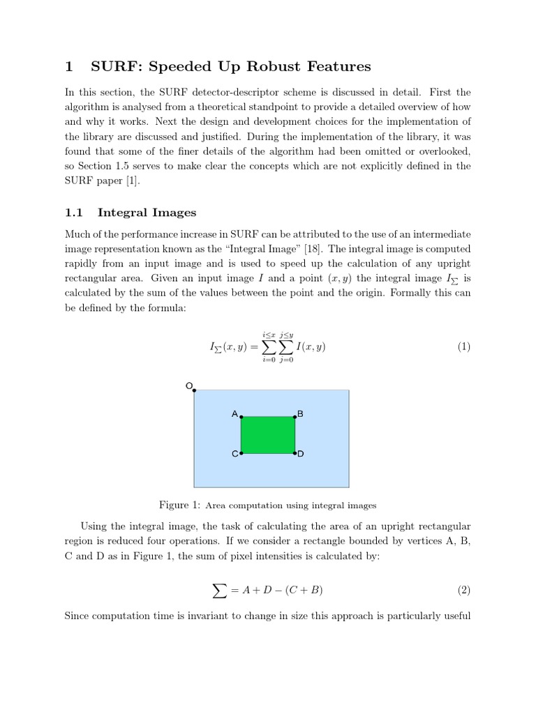 1 SURF: Speeded Up Robust Features: 1.1 Integral Images | PDF | Areas ...