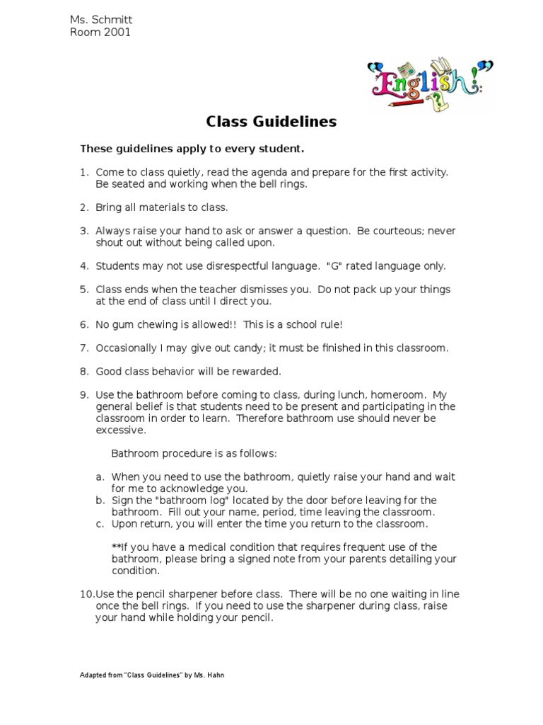 Class Guidelines: These Guidelines Apply To Every Student | PDF