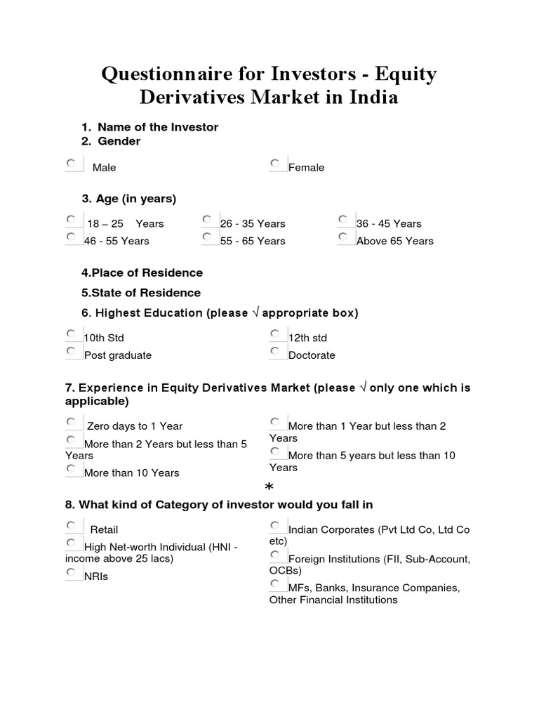Questionnaire For Investors | PDF | Derivative (Finance) | Futures Contract