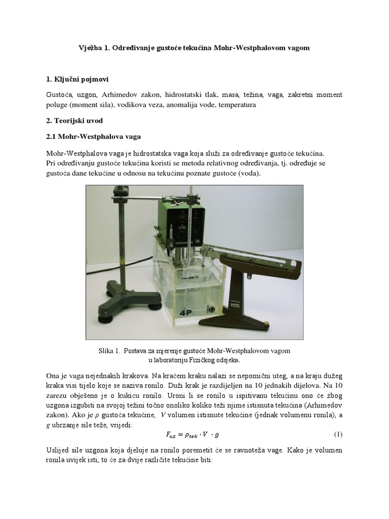Određivanje Gustoće Tekućina Mohr-Westphalovom Vagom | PDF