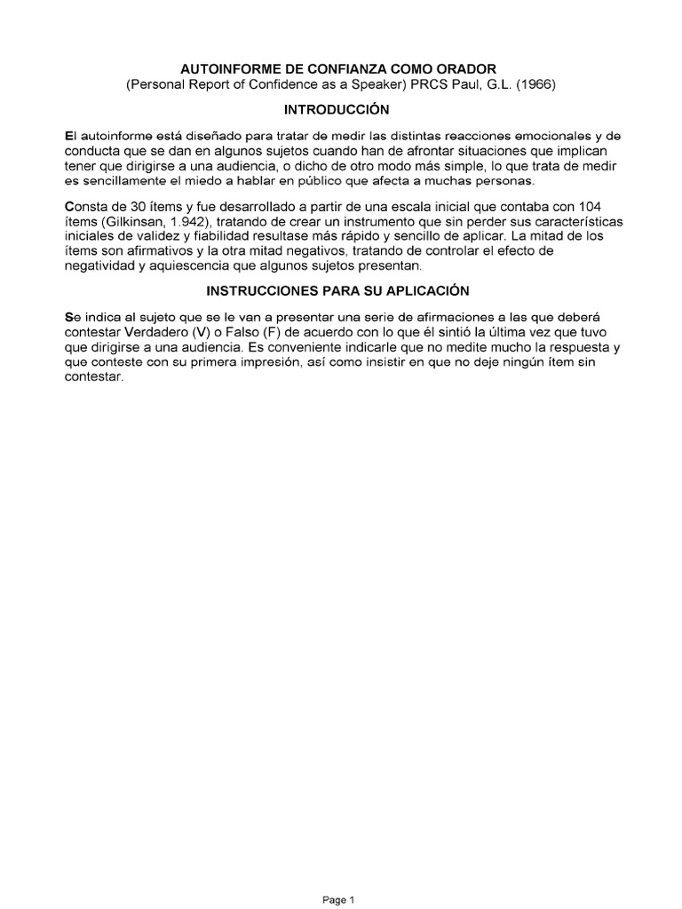 Evaluacion Mediante Autoinforme Practicas A-Cano | PDF | Ansiedad ...