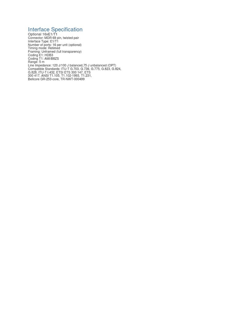 Interface Specification: Optional 16xE1/T1 | PDF