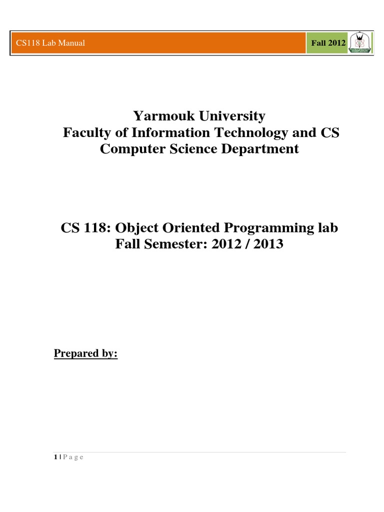 CS 118 OOP Lab Manual | PDF | Constructor (Object Oriented Programming) | Programming