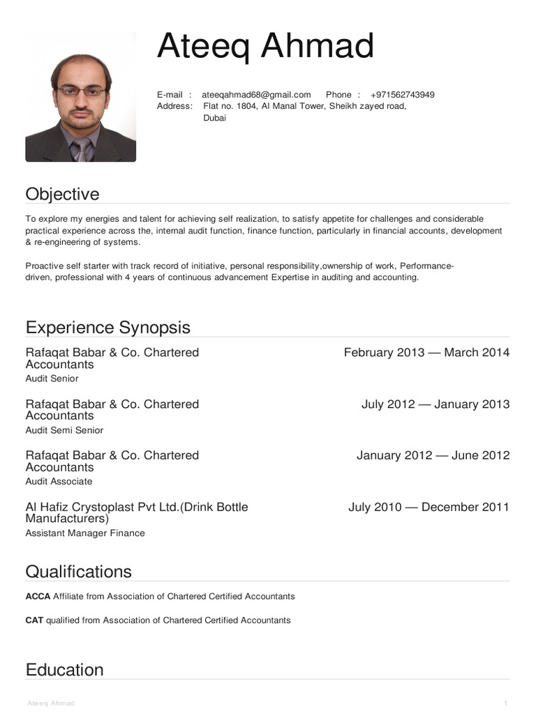 Ateeq CV New | PDF | Audit | Accounting