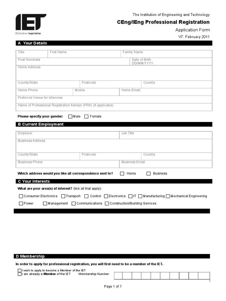 Ceng/Ieng Professional Registration: A Your Details | PDF | Science And ...