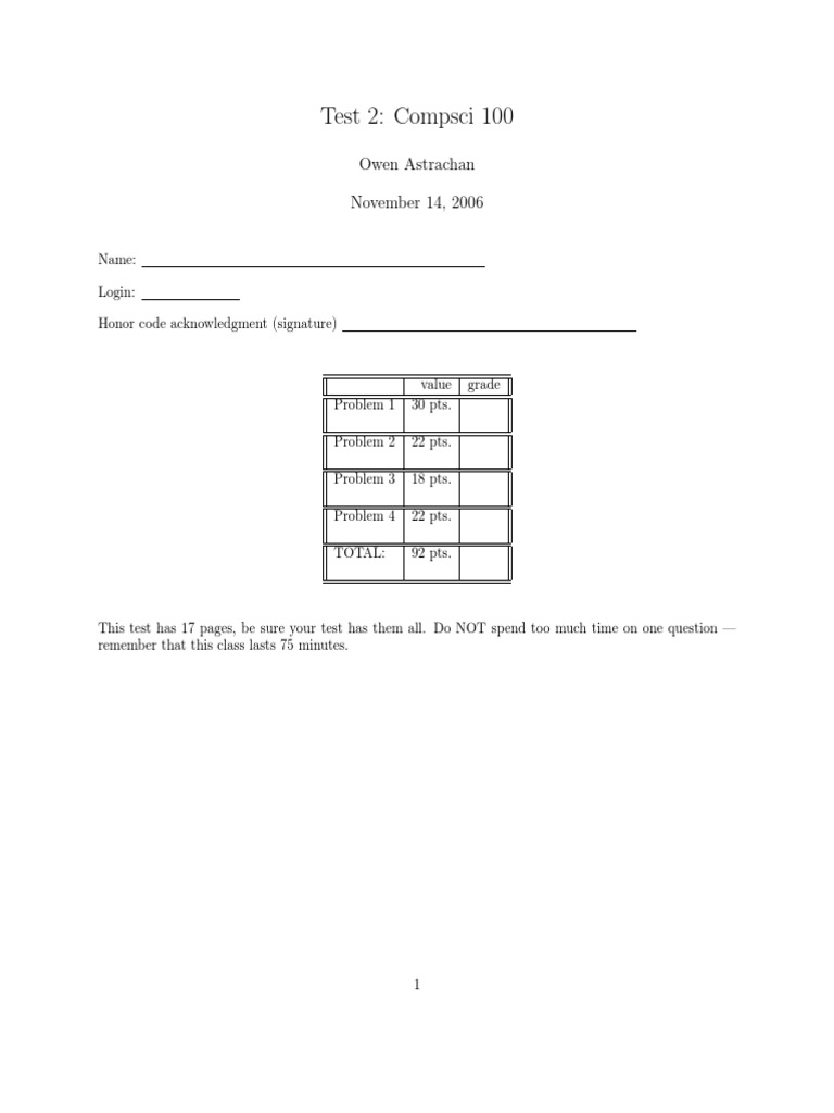 Test 2: Compsci 100: Owen Astrachan November 14, 2006 | PDF ...