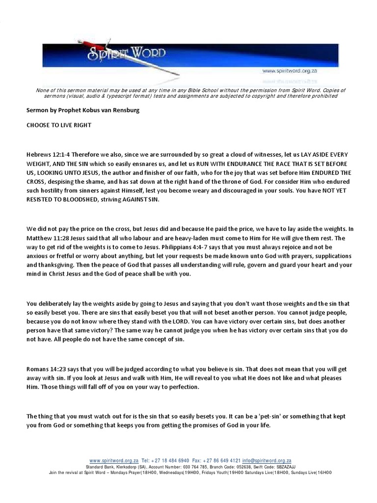 Choosing to Lay Aside Sin and Live According to God's Will: An Analysis ...