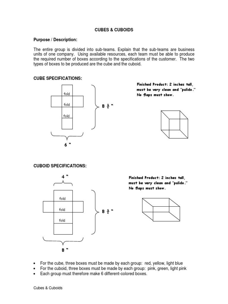 Cubes & Cuboids Purpose / Description:: Fold Fold Fold | PDF | Business