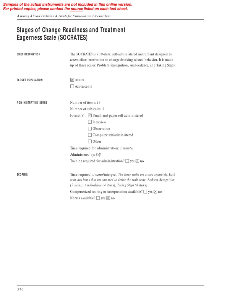 Stages of Change Readiness and Treatment Eagerness Scale (SOCRATES ...