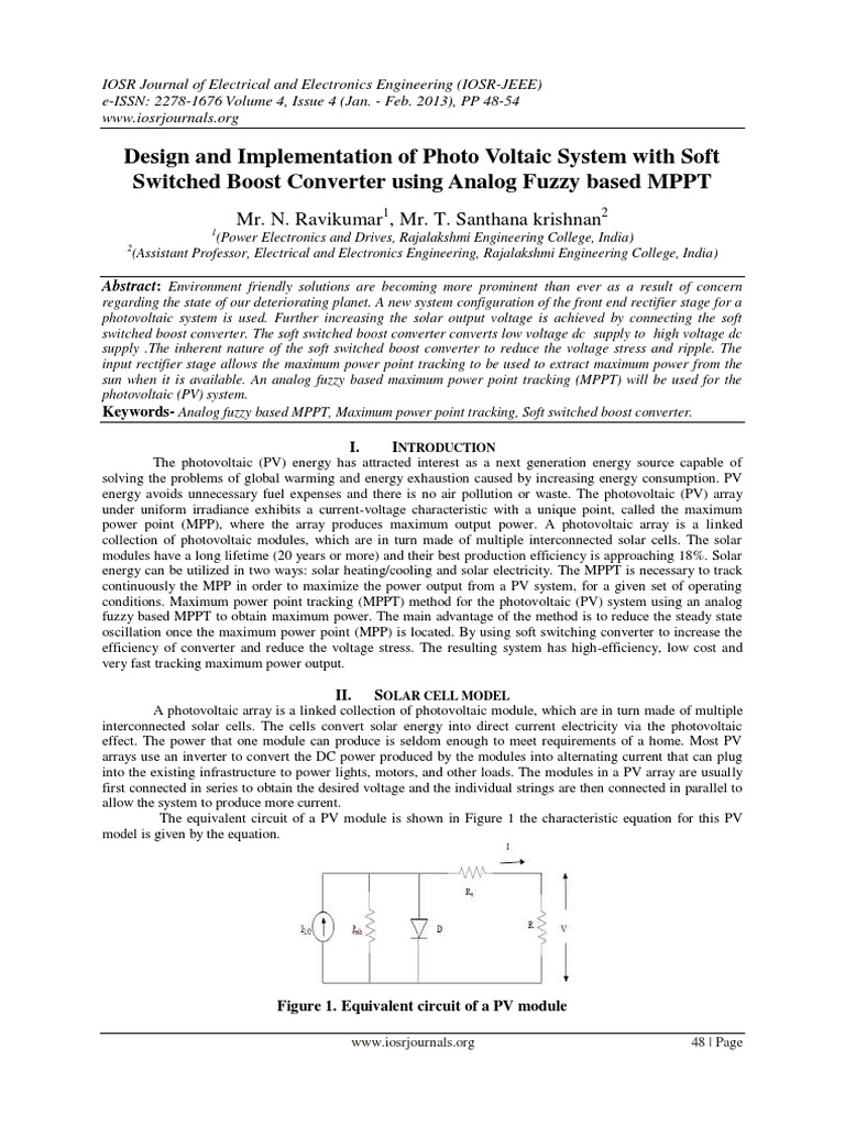 Design and Implementation of Photo Voltaic System With Soft Switched Boost Converter Using ...