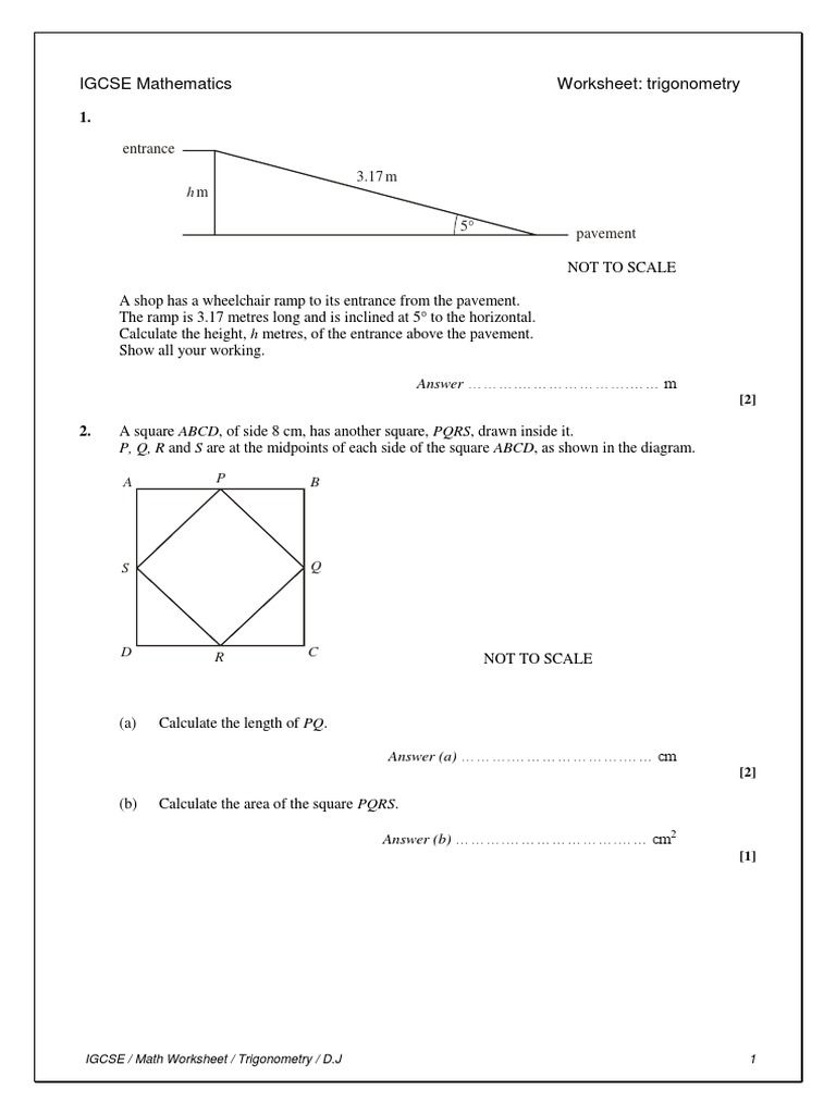 Trigonometry Worksheet | PDF