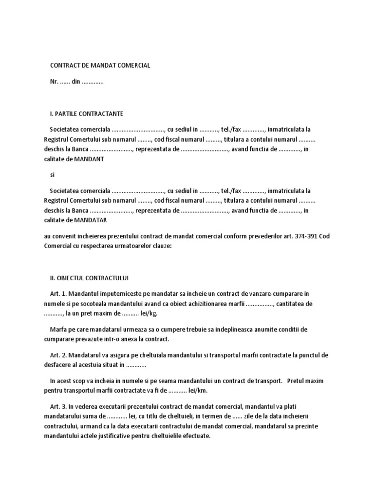 Model Contract Mandat Comercial | PDF