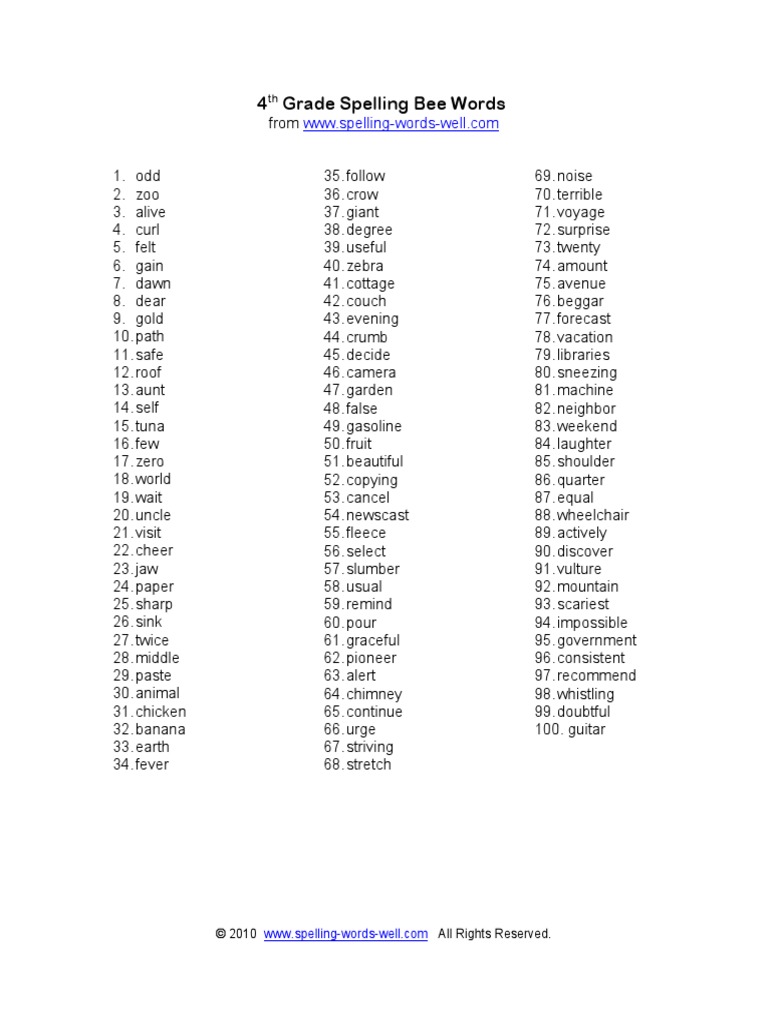 4th Grade Spelling Bee Words | PDF