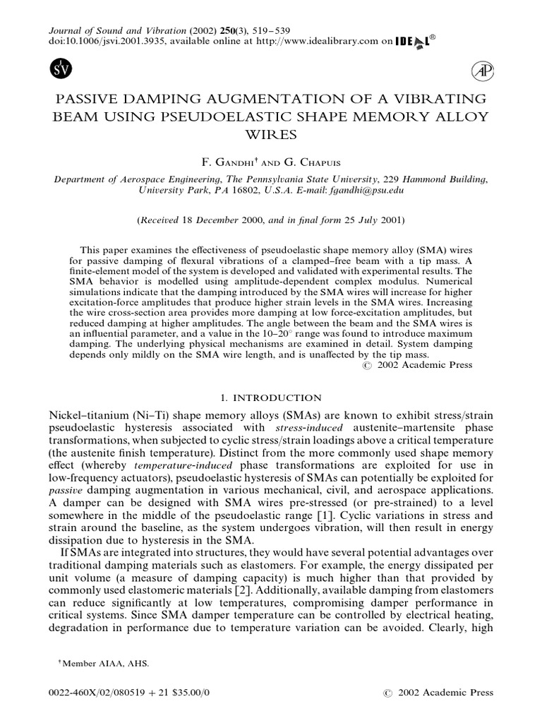 Analysis of Passive Damping Augmentation of a Vibrating Beam Using Pseudoelastic Shape Memory ...