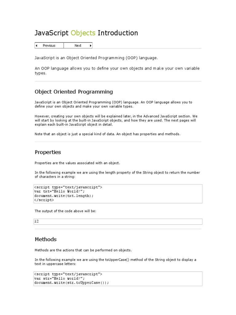 JavaScript Objects: Properties & Methods | PDF | Teaching Methods & Materials | Computers