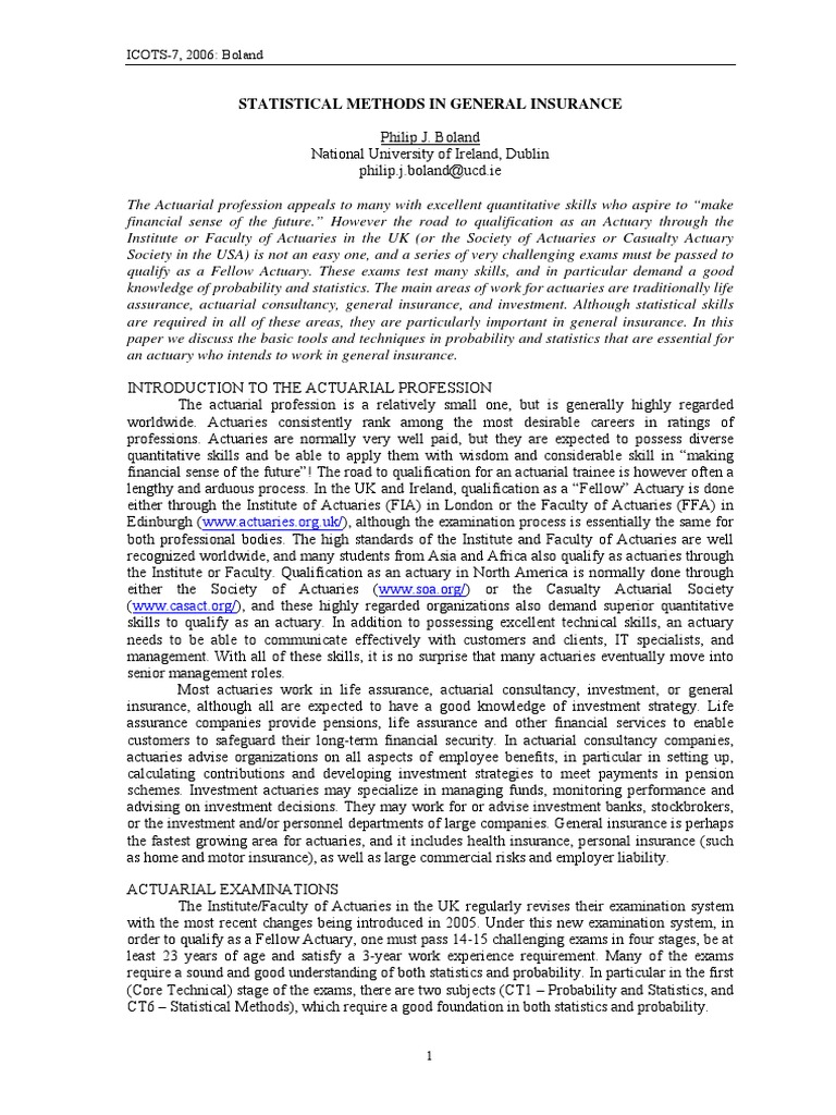General Insurance-Statistical Method | PDF | Actuary | Statistics